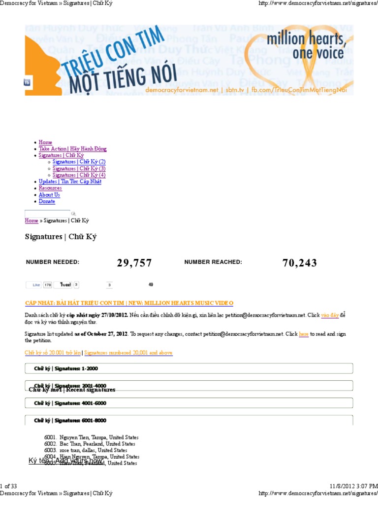 Democracy For Vietnam Signatures - CH Ký 06001-08000 | PDF | Ho Chi ...