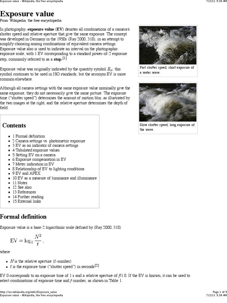 Exposure Value | PDF | Exposure (Photography) | Shutter Speed
