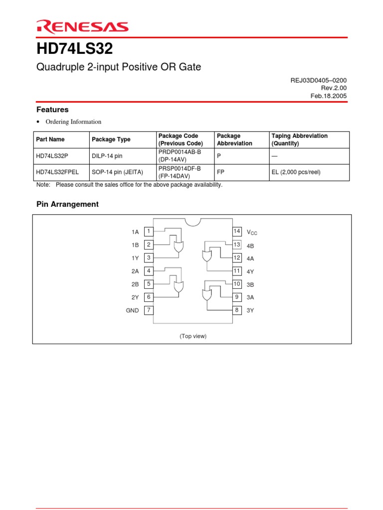 Datasheet Compuerta Or | Electricity | Electronic Engineering