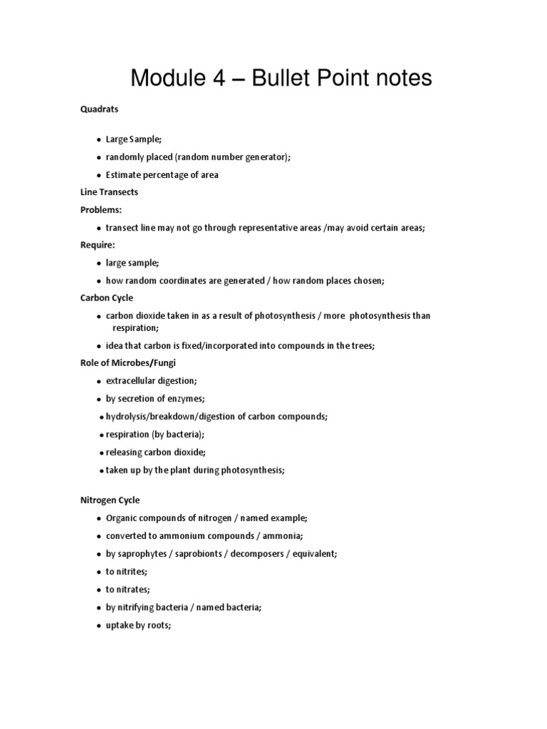 Unit 4 Bullet Points | PDF | Dominance (Genetics) | Photosynthesis