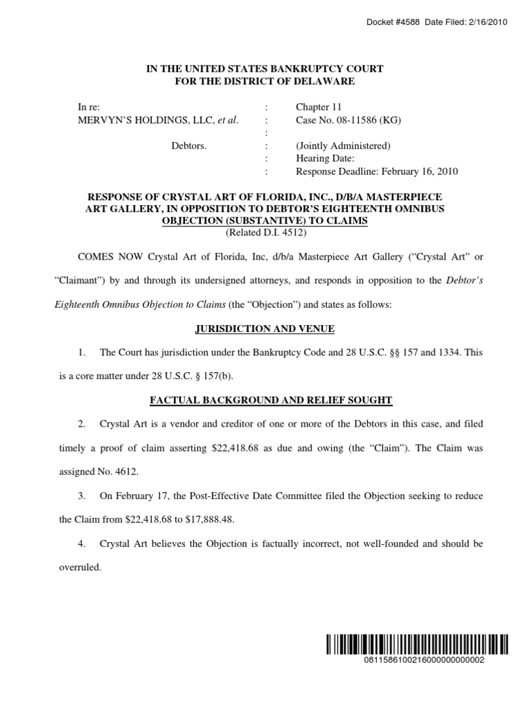 Eighteenth Omnibus Objection To Claims (The "Objection") and States As ...