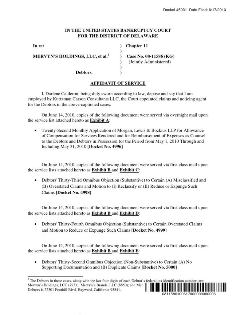 In The United States Bankruptcy Court For The District of Delaware in ...