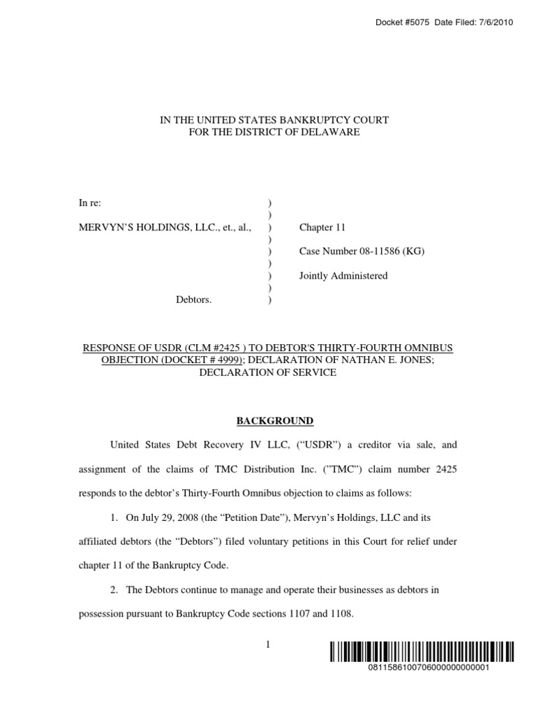 Background: Docket #5075 Date Filed: 7/6/2010 | PDF | Chapter 11 ...