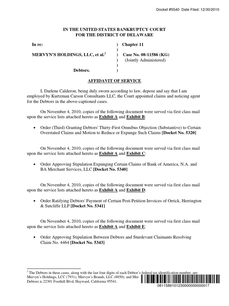 Mervyn's Bankruptcy Court Service Affidavit | PDF | Politics | Social ...