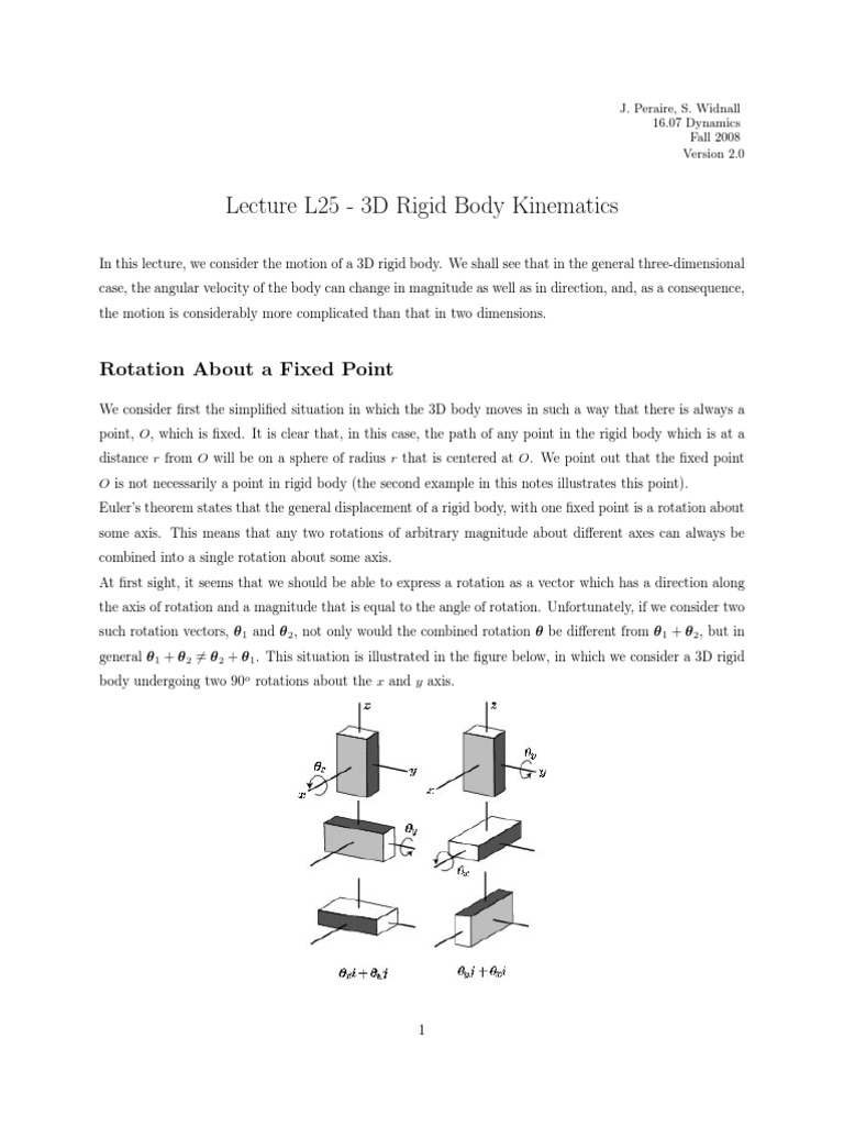 3D Rigid Body Kinematics | PDF | Rotation Around A Fixed Axis | Rotation