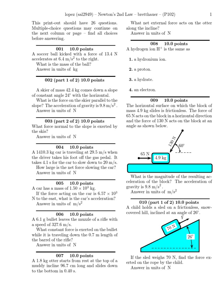 Newton's 2nd Law-Problems | PDF | Force | Mass