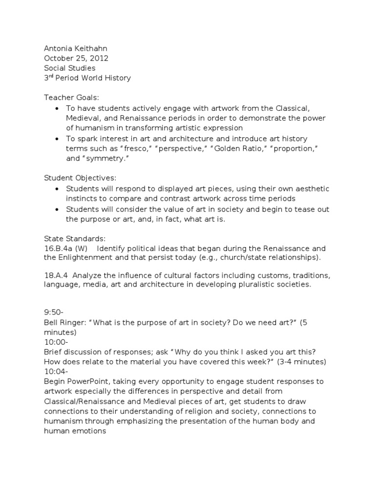 Renaissance Art Lesson Plan | PDF