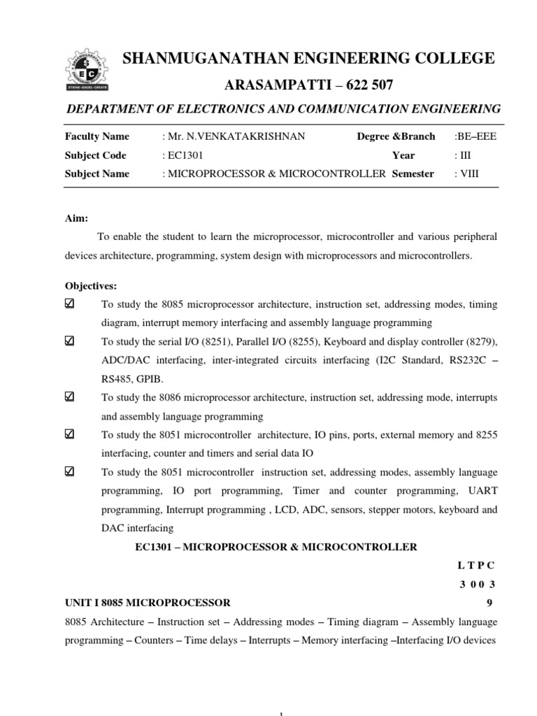 Lesson Plan MPMC-New | PDF | Microcontroller | Microprocessor