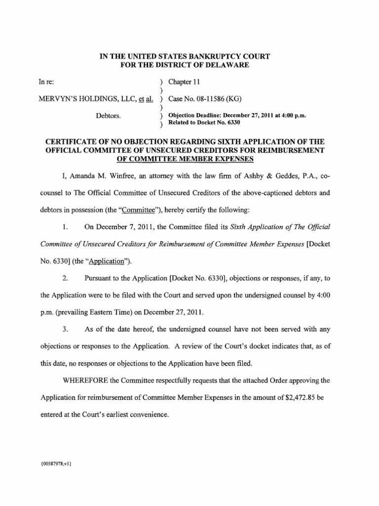 Committee of Unsecured Creditors For Reimbursement of Committee Member ...