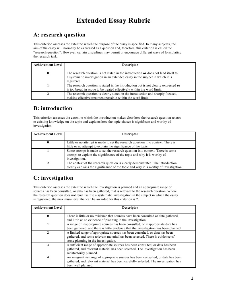 Extended Essay General Rubric | PDF | Essays | Question
