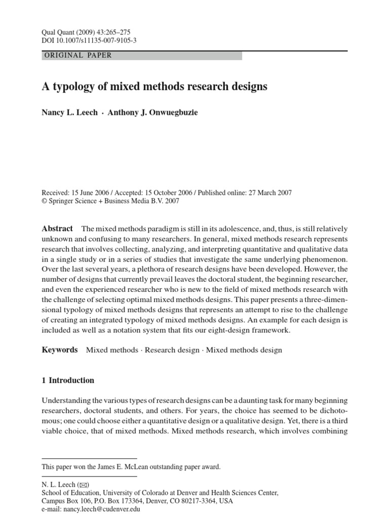 Typology of Mixed Methode | PDF | Qualitative Research | Quantitative ...