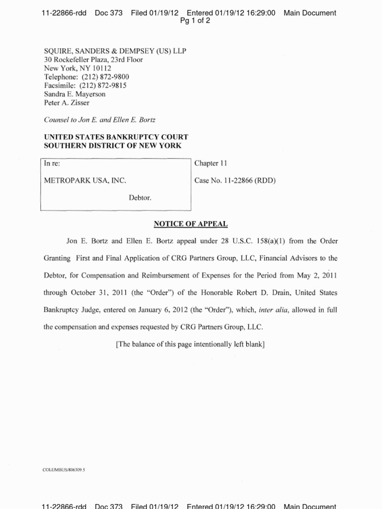 Counsel To Jon and Ellen Bortz: United States Bankruptcy Court Southern ...