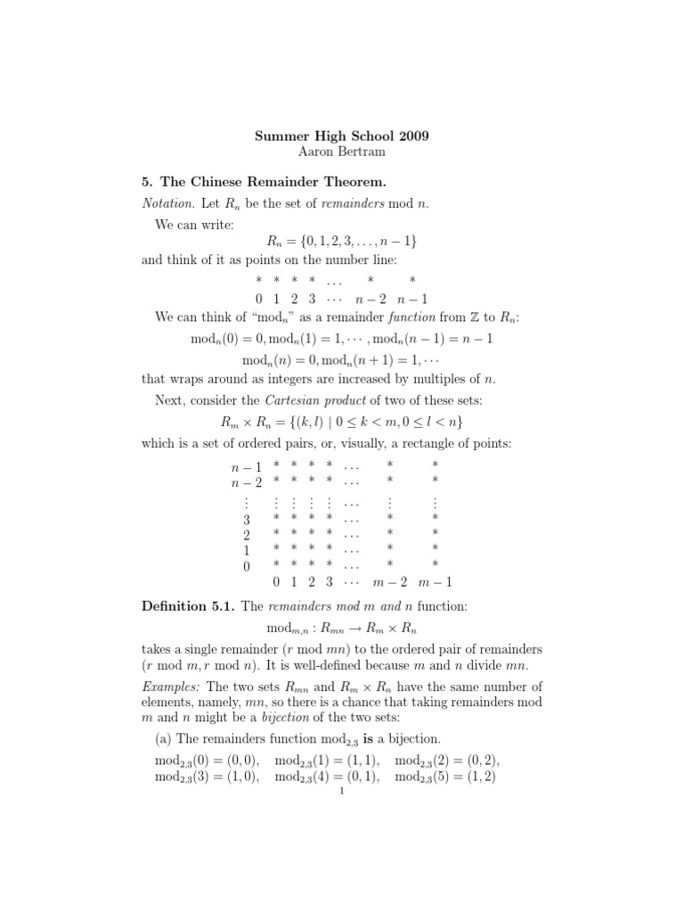 CRT Bijection | PDF | Function (Mathematics) | Abstract Algebra