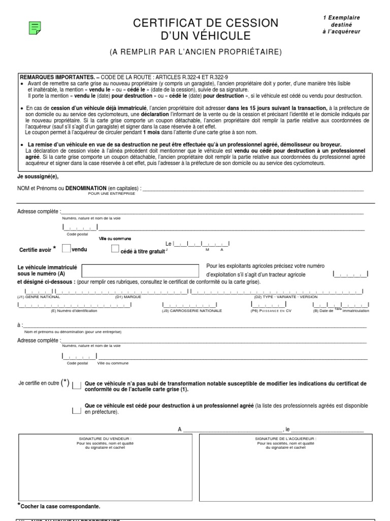 Certificat de Cession | PDF