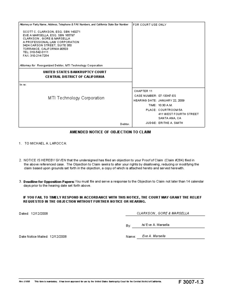 Objection to Claim Notice - MTI Corp | PDF | Law