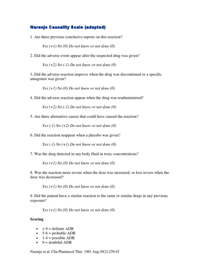 Naranjo Causality Scale | PDF