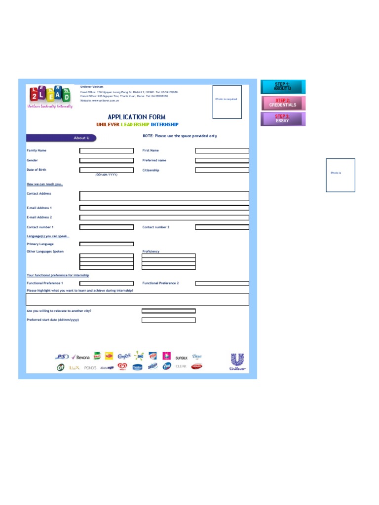 Unilever Leadership Internship Application Form Spring 2013 - tcm91 ...