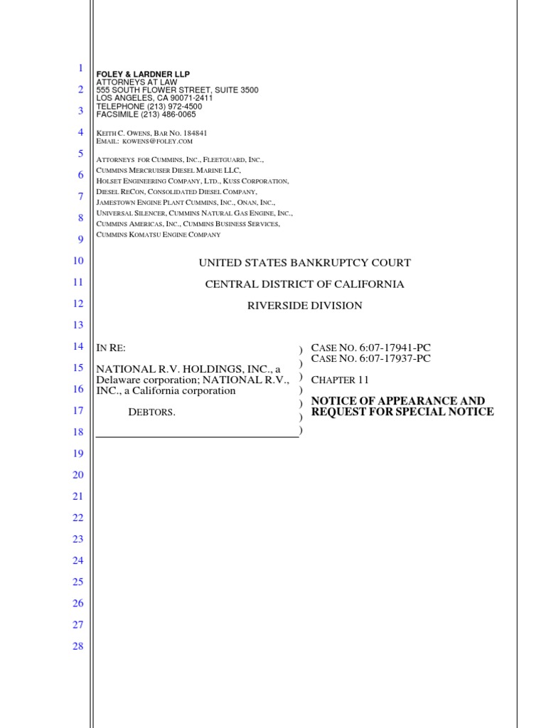 United States Bankruptcy Court Central District of California Riverside ...