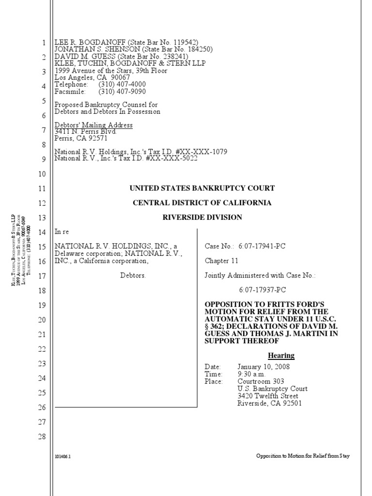 Opposition To Motion For Relief From Stay | PDF | Security Interest ...
