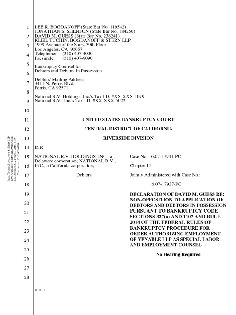 Pursuant To Bankruptcy Code Sections 327 (A) and 1107 and Rule 2014 of ...
