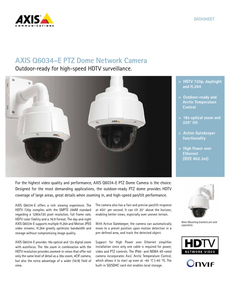 Outdoor PTZ Camera (Axis Q6034-E) | PDF | H.264/Mpeg 4 Avc | High ...