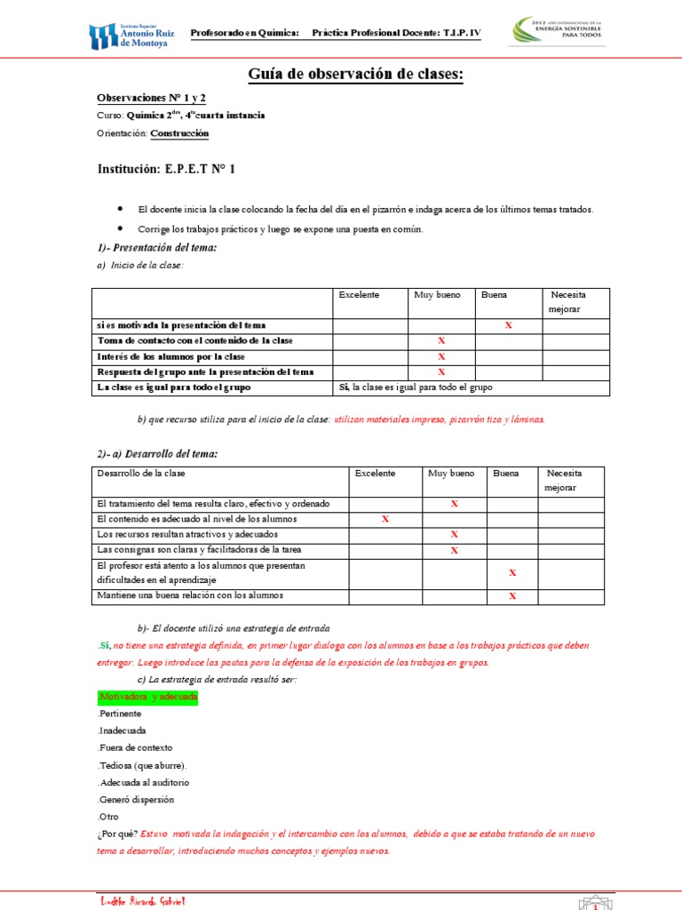 Guía de Observación en Clases de Química | PDF | Maestros | Química