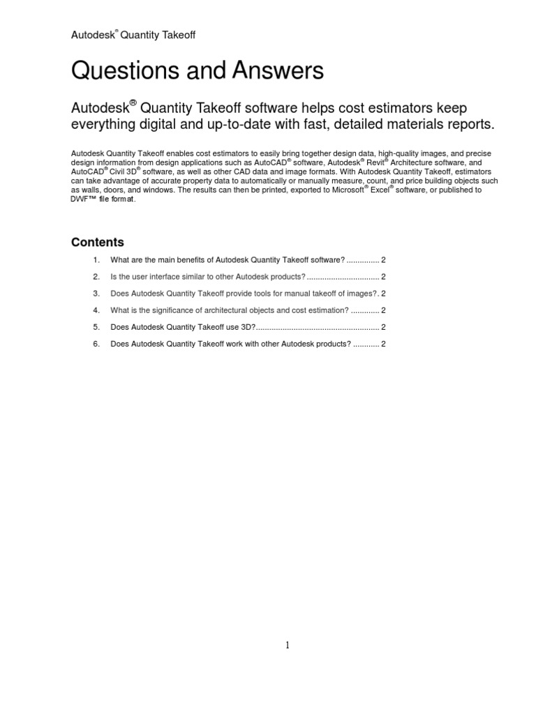 Autodesk Quantity Takeoff Faq Pdf Autodesk Auto Cad
