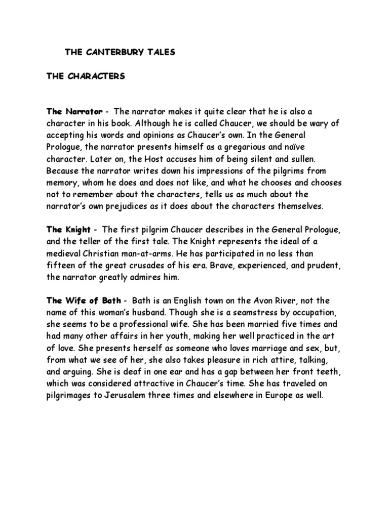 The Canterbury Tales Characters | PDF | The Canterbury Tales ...