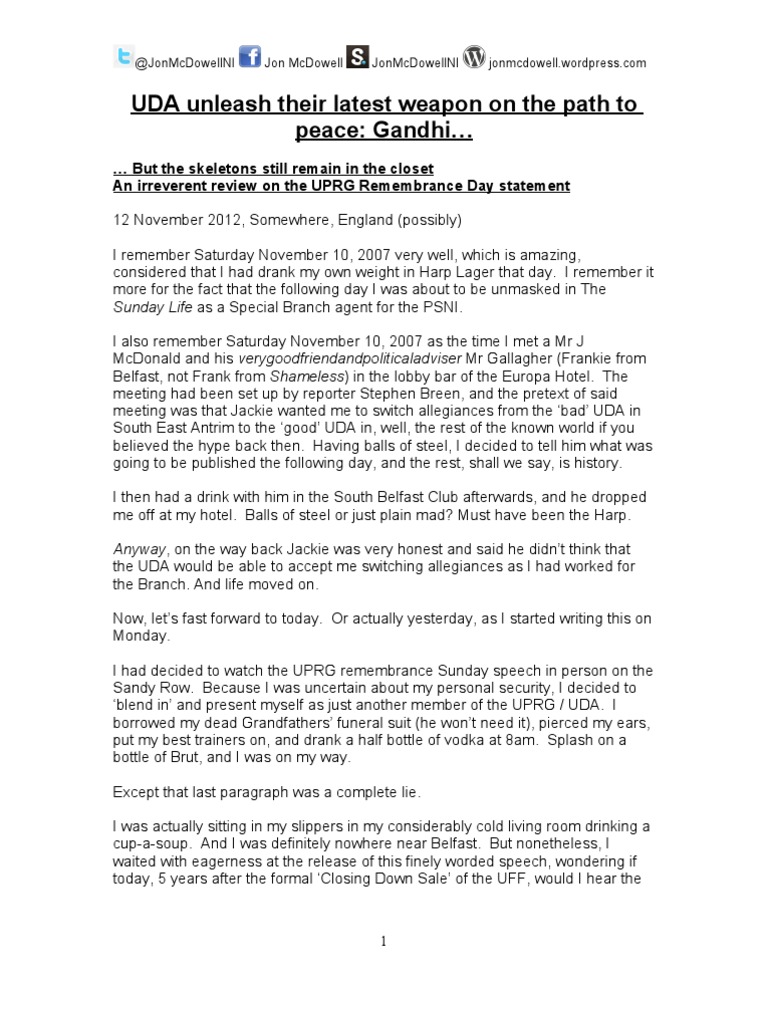 UDA Unleash Their Latest Weapon On The Path To Peace.. Gandhi | PDF ...