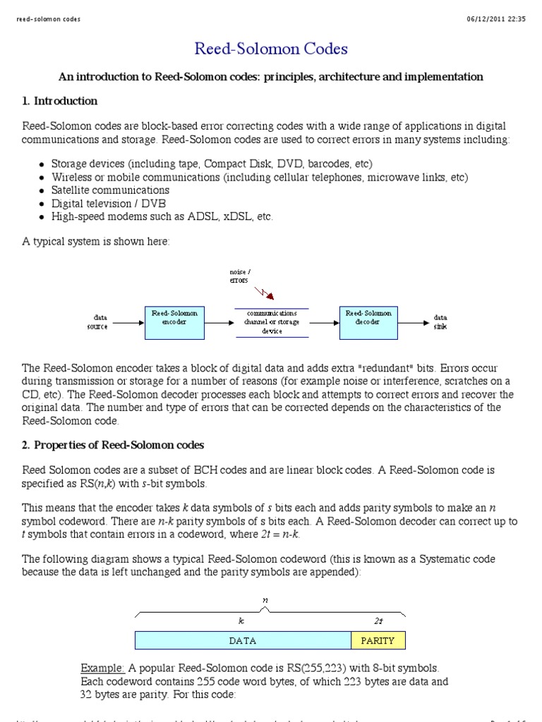 Reed Solomon Codes Pdf Code Forward Error Correction