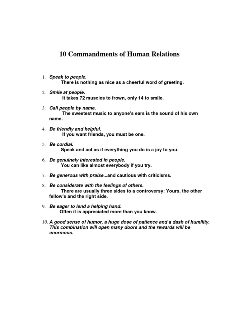 10 Commandments of Human Relations | PDF