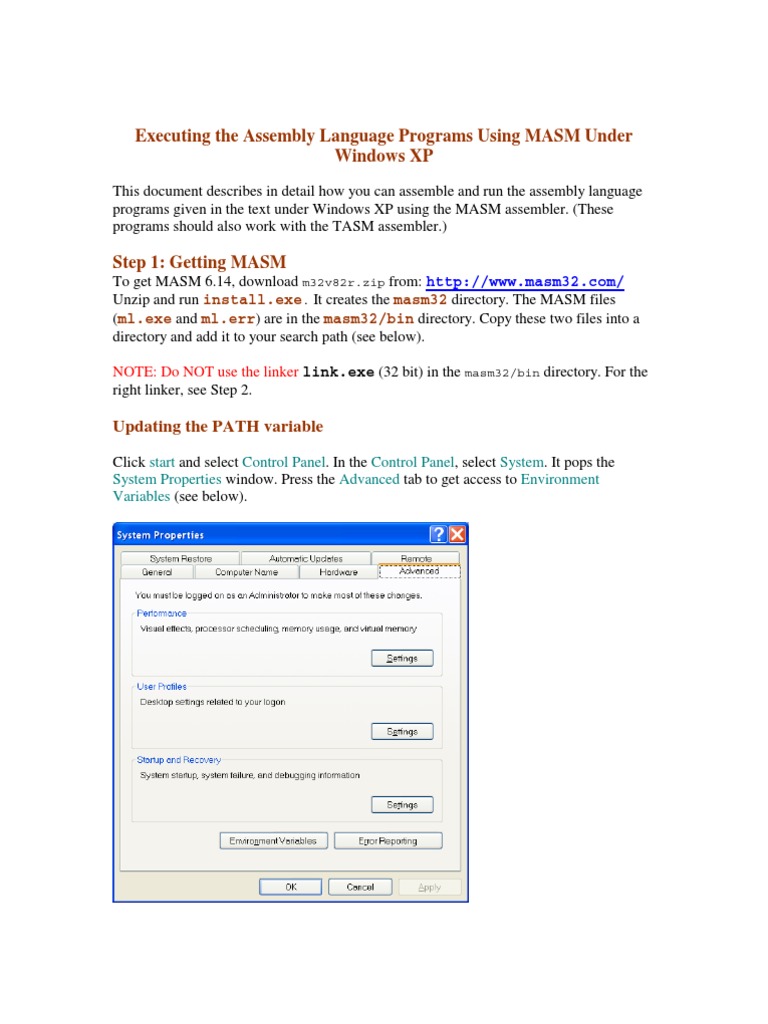 Executing Masm Assembly Language Microsoft Windows