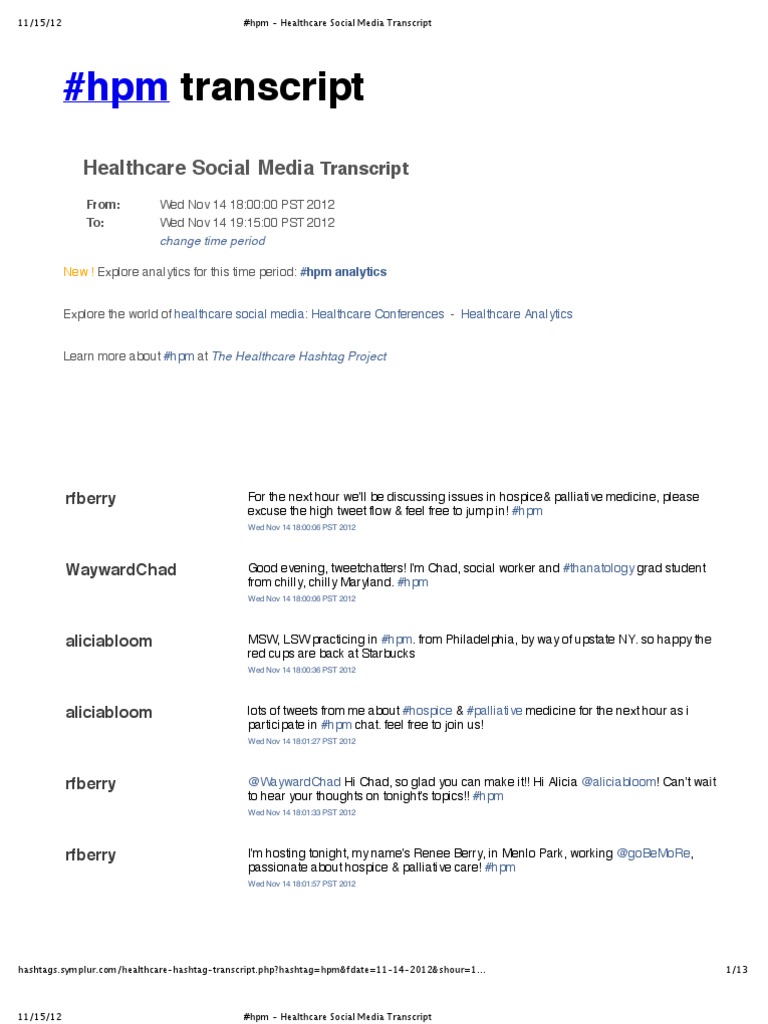 Transcript: Healthcare Social Media | PDF | Palliative Care | Health Care