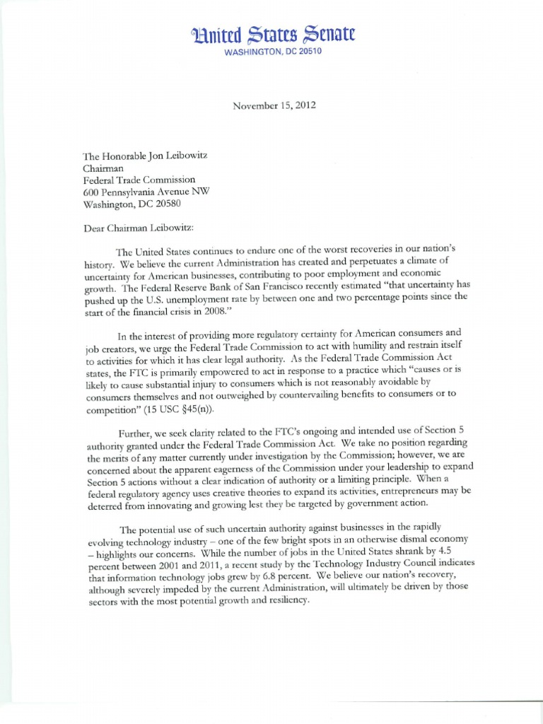 GOP Letter To FTC On Google | PDF