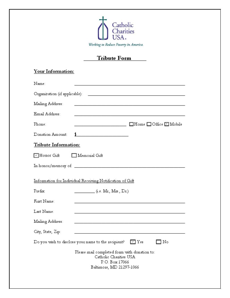 Tribute Donation Form Template | PDF | Career & Growth