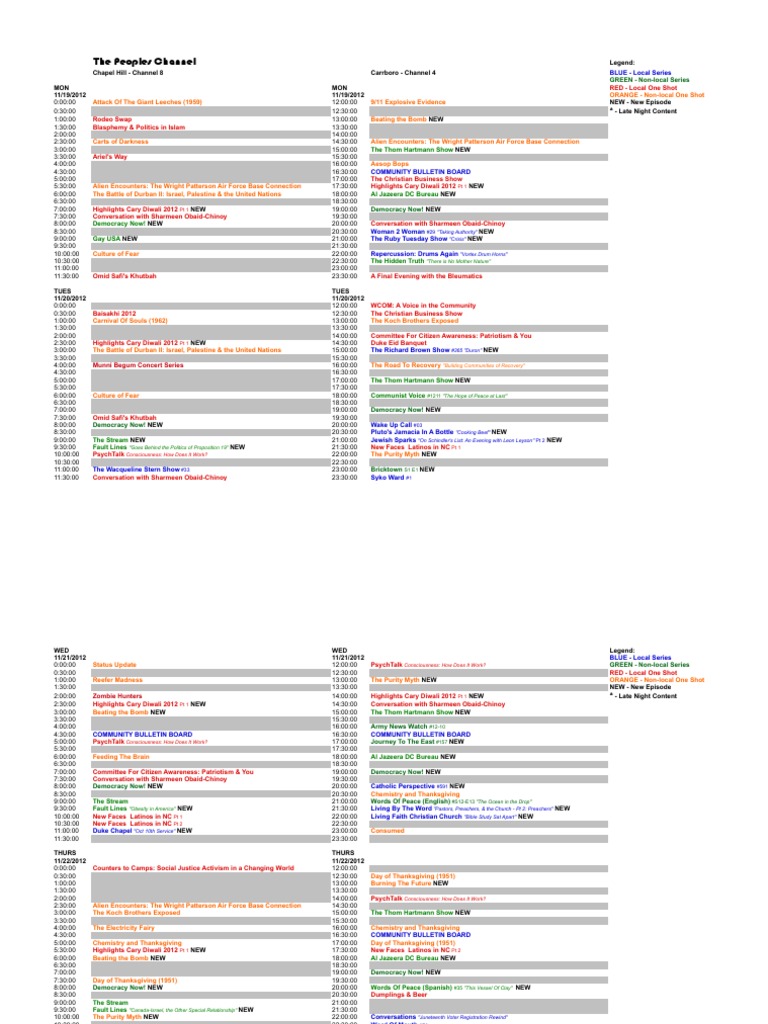 Weekly Programming Schedule for The Peoples Channel | PDF | Religion ...