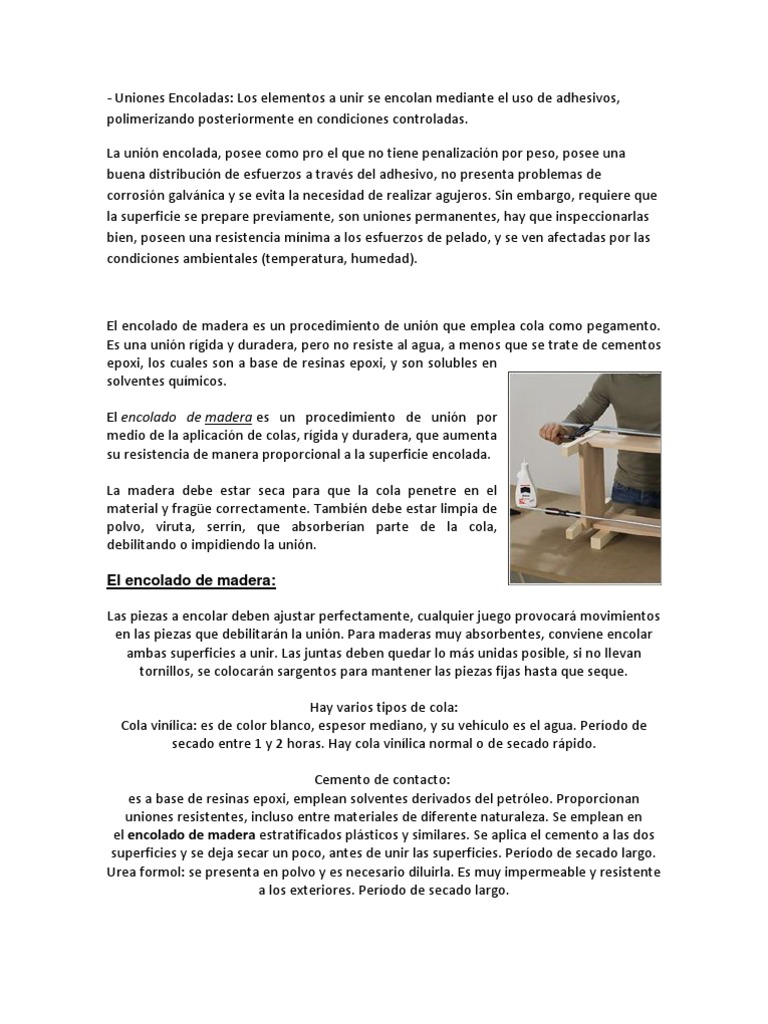 Uniones Encoladas en Madera: Guía Práctica | PDF | Epoxy | Química