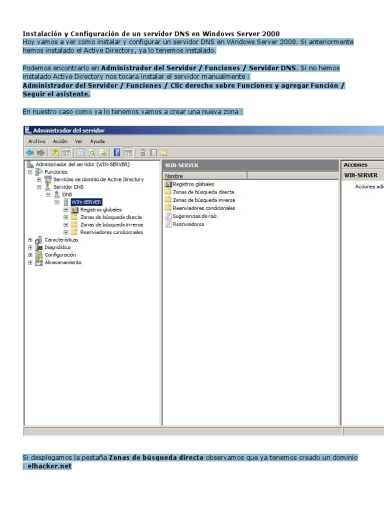 Instalación y Configuración de Un Servidor DNS en Windows Server 2008 | PDF | sistema de nombres ...
