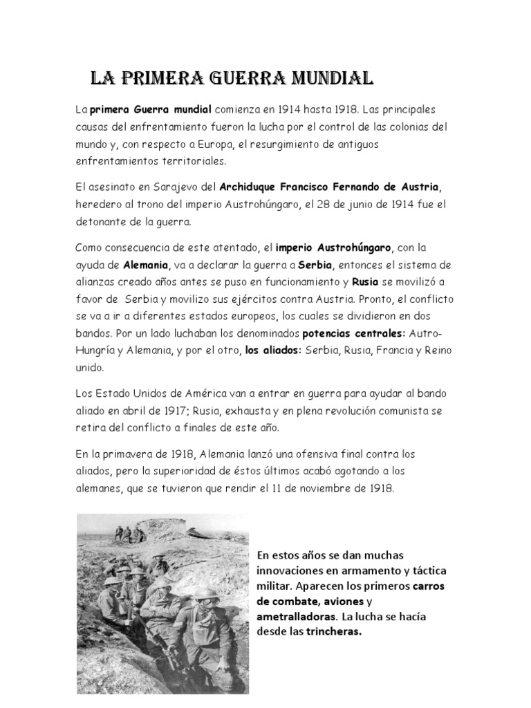 La Primera Guerra Mundial para Niños | PDF | Primera Guerra Mundial ...