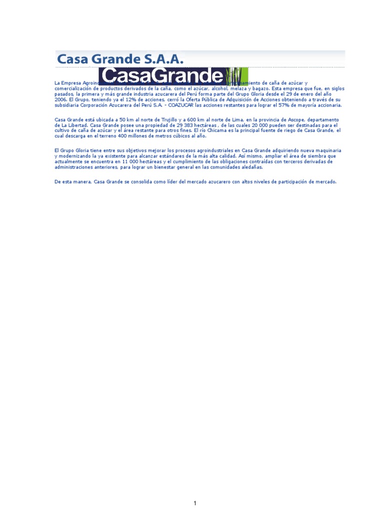 Azucarera Casa Grande | PDF | Compartir (Finanzas) | Perú