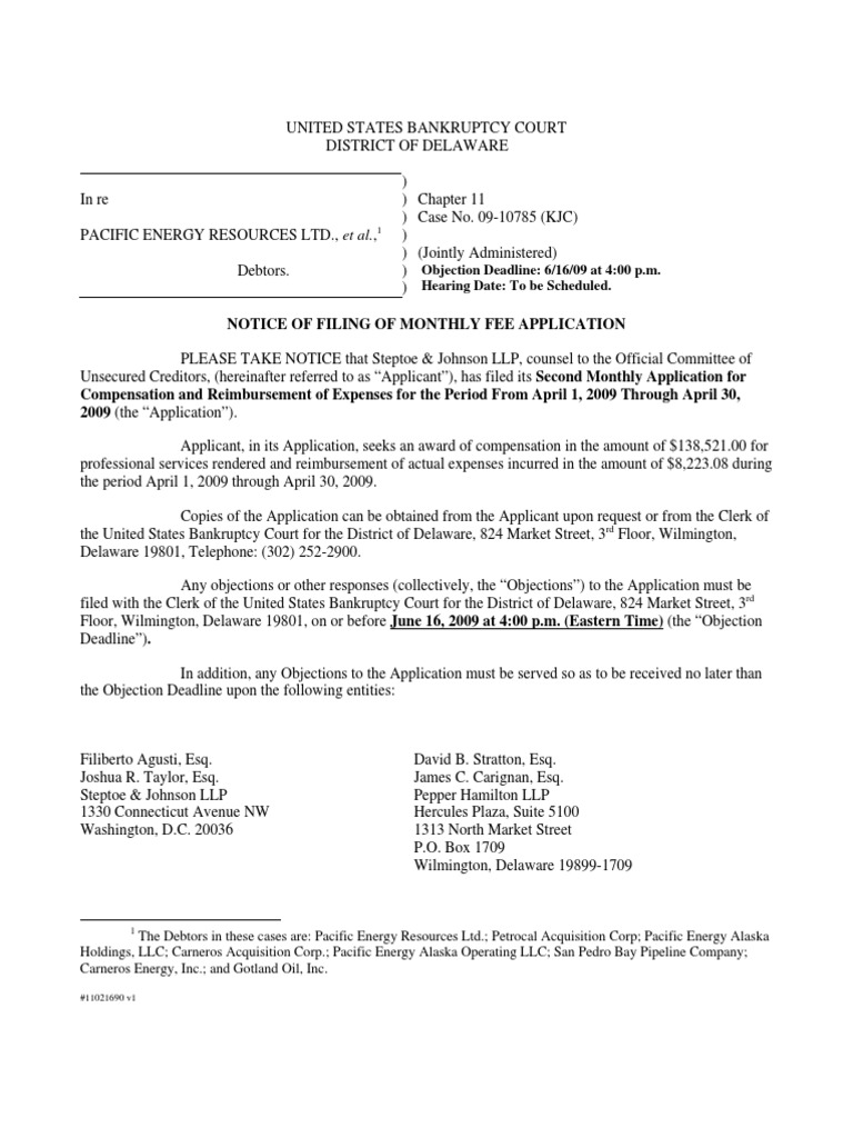Notice of Filing of Monthly Fee Application: Objection Deadline: 6/16 ...
