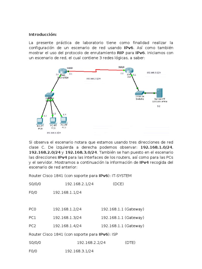 Practica Laboratorio IPv6 | PDF | Enrutador (Computación) | Yo Pv6