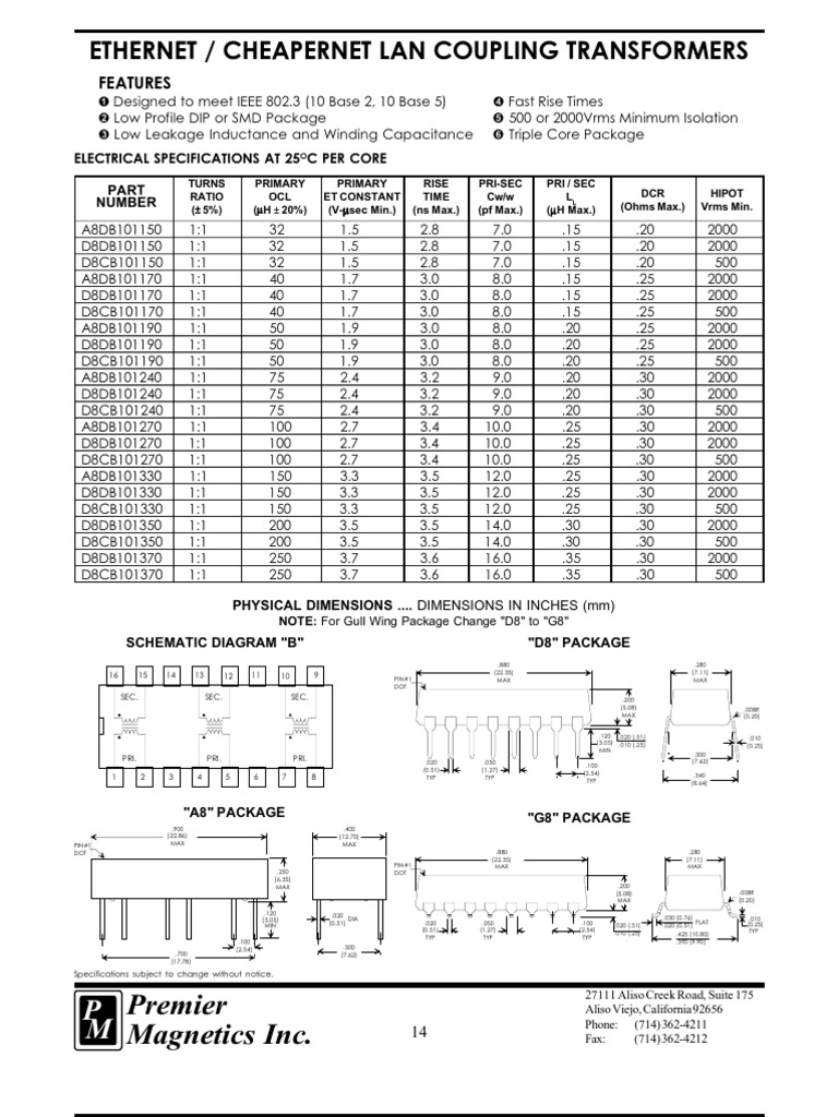 Ethernet Transformer Specifications | PDF
