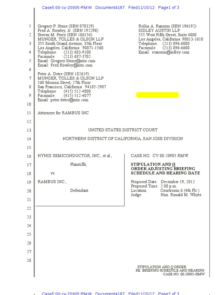 Stipulation and Order Adjusting Briefing Schedule and Hearing Date ...