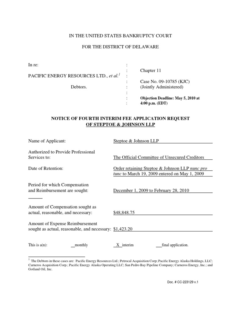 Notice of Fourth Interim Fee Application Request of Steptoe & Johnson ...