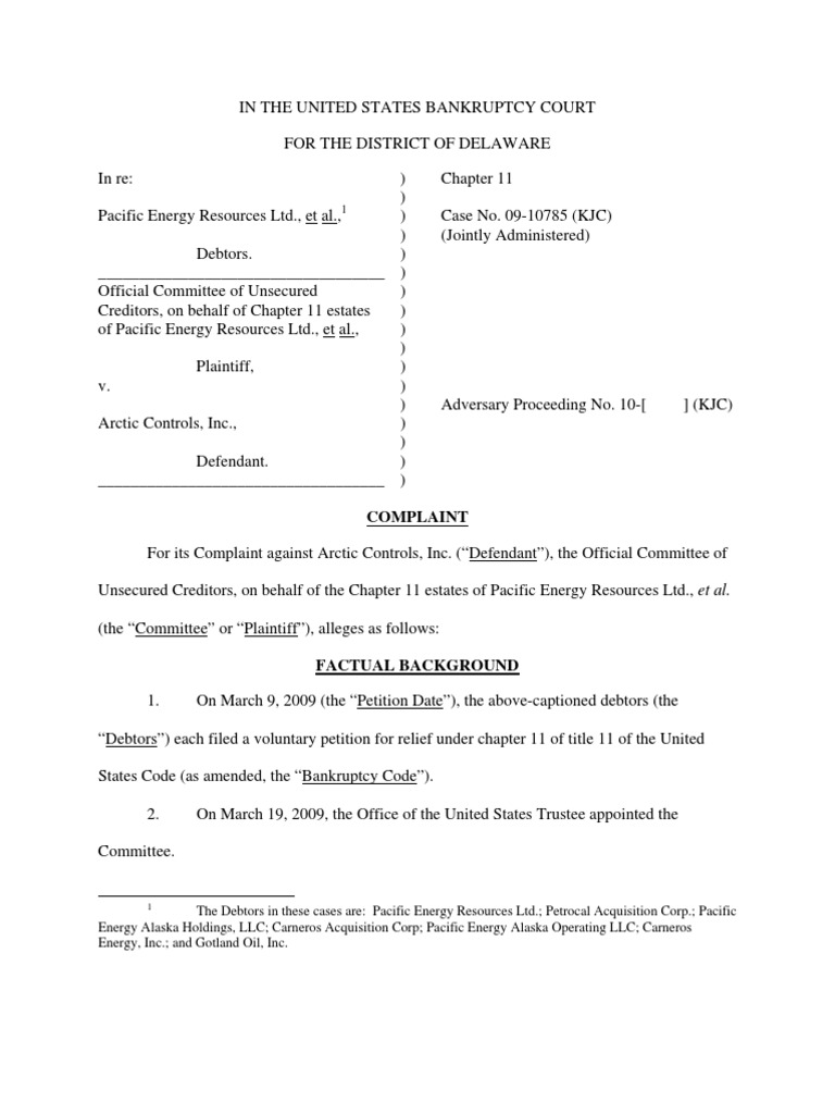 Complaint | PDF | Chapter 11 | Bankruptcy In The United States