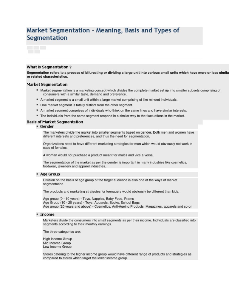 Market Segmentation Notes Pdf Market Segmentation Target Audience