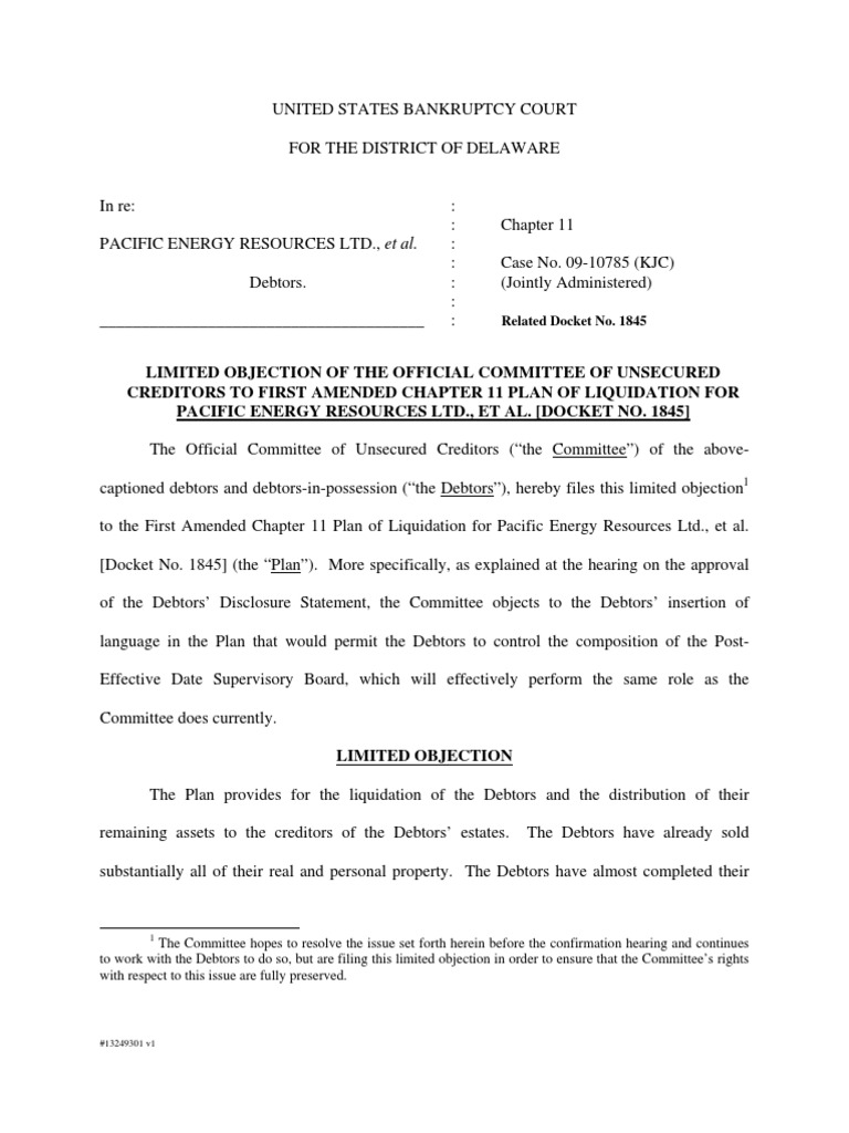 Limited Objection of The Official Committee of Unsecured Creditors To ...