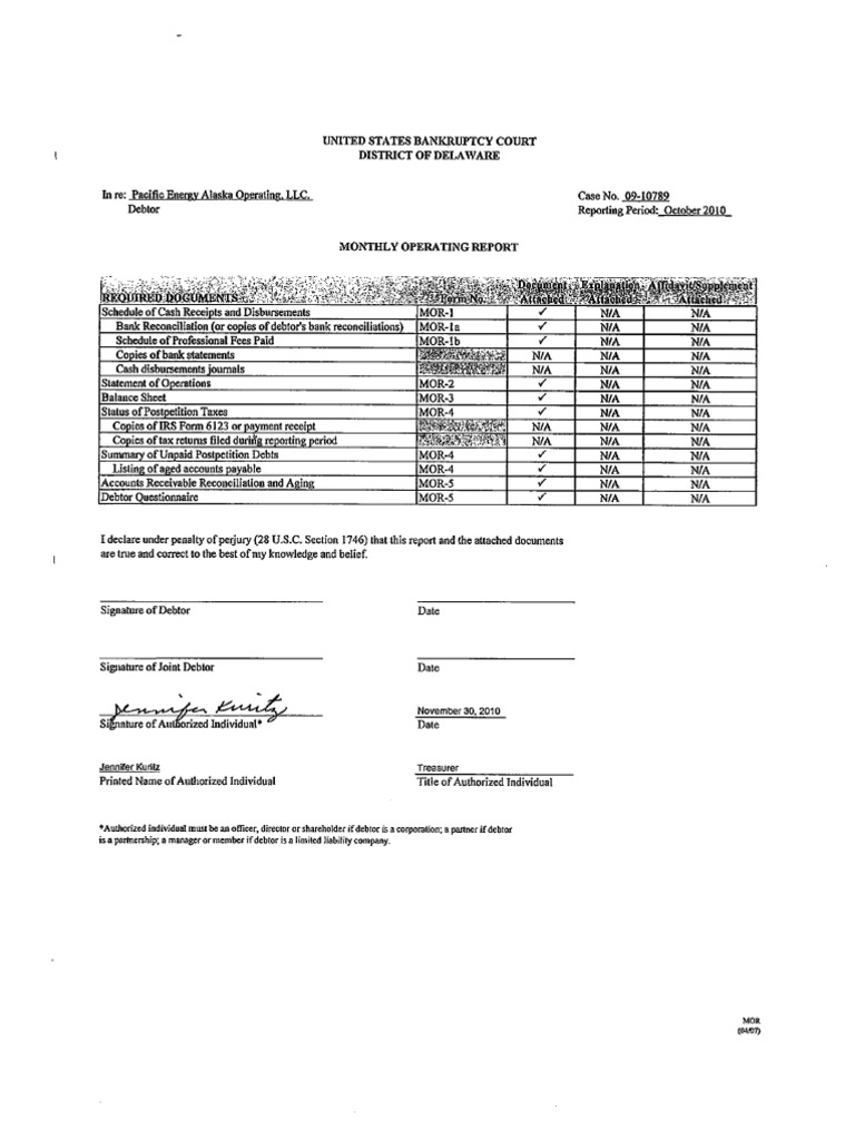 Monthly Operating Report: MOR (O47) | PDF | Expense | Balance Sheet
