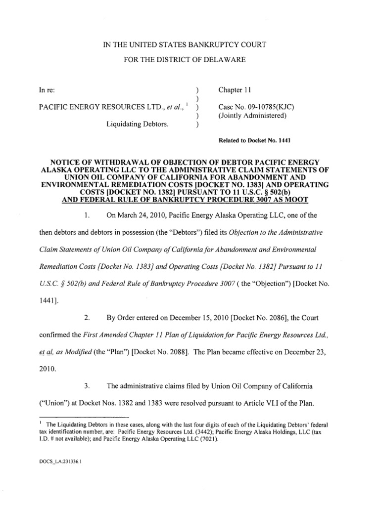 Related To Docket No. 1441: DOCS - LA:23 1336.1 | PDF | Chapter 11 ...